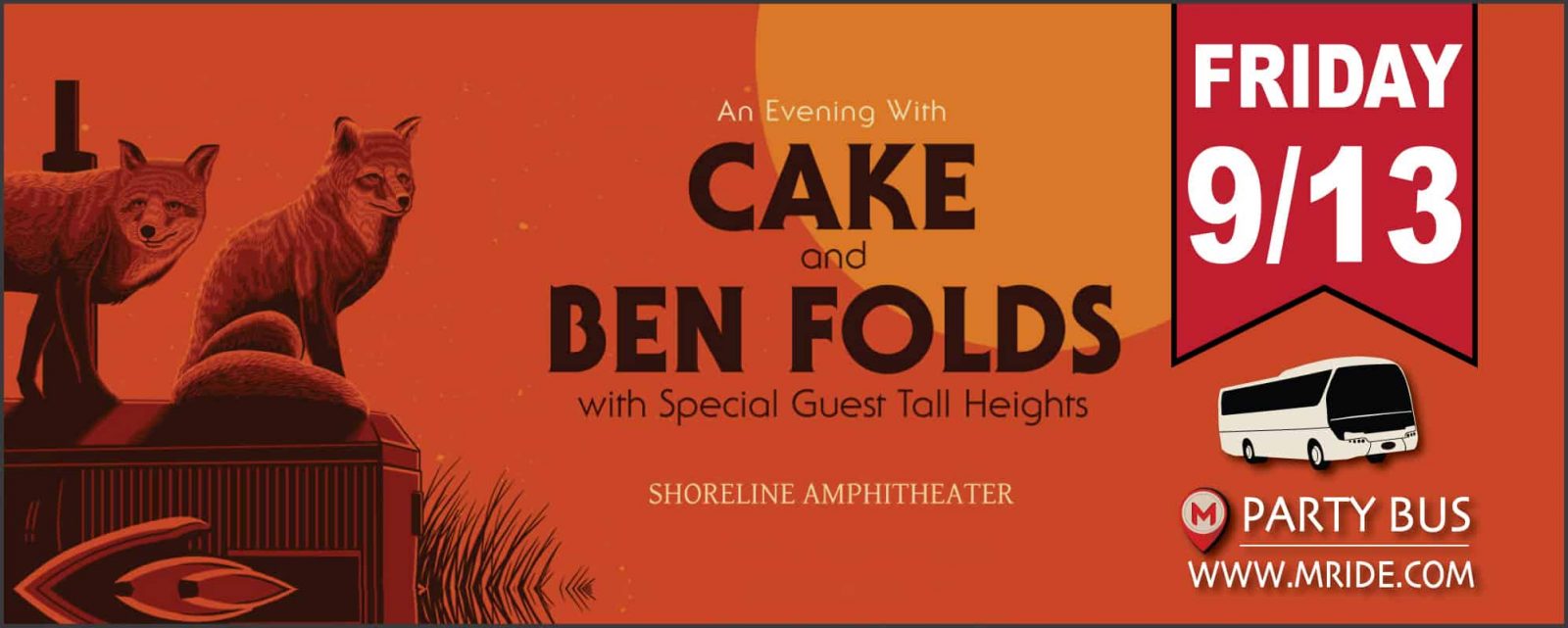 Shoreline Amphitheater Shuttle Bus: Cake and Ben Folds