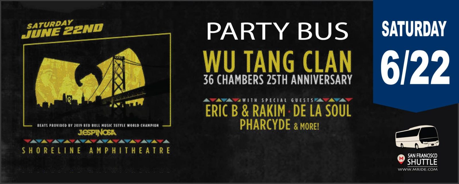 Shoreline Amphitheater Shuttle Bus to Wu-Tang Clan